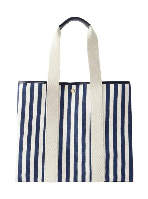Rue De Verneuil Traversée Large Leather And Webbing-trimmed Striped Canvas Tote - No