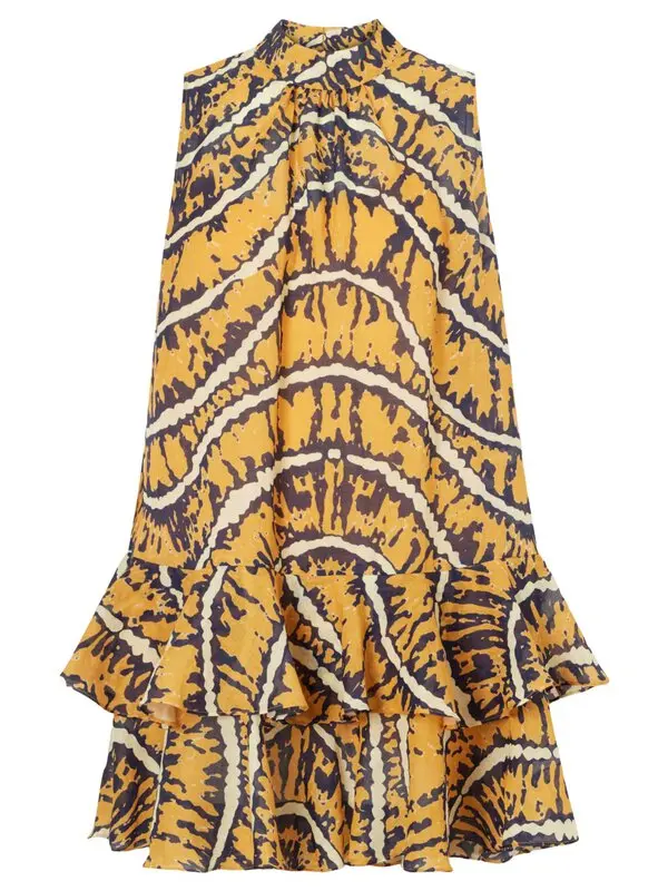 ALEMAIS Ripple Tiered Printed Ramie Mini Dress - Multicolor