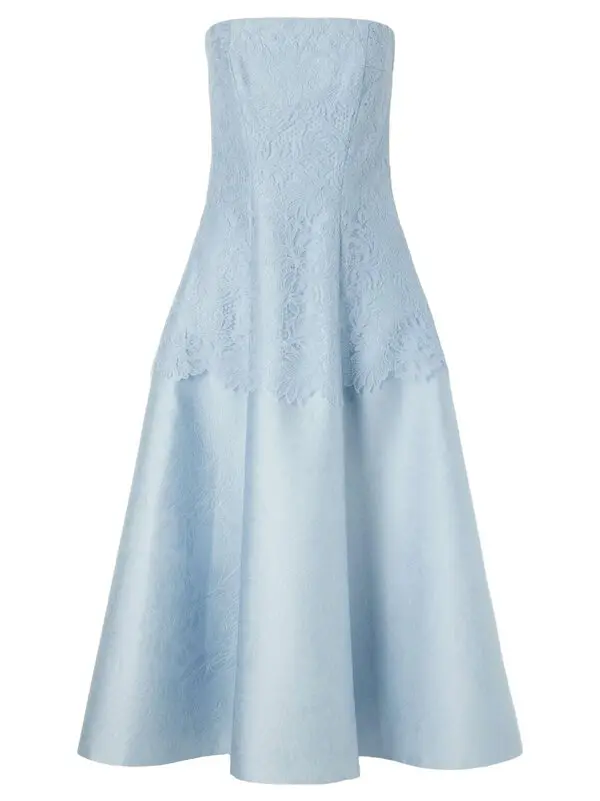 EMILIA WICKSTEAD Embossed Cloque Lace-trimmed Midi Dress - Blue