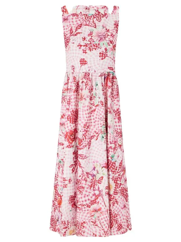 MARY KATRANTZOU Checked Floral-print Midi Dress - No