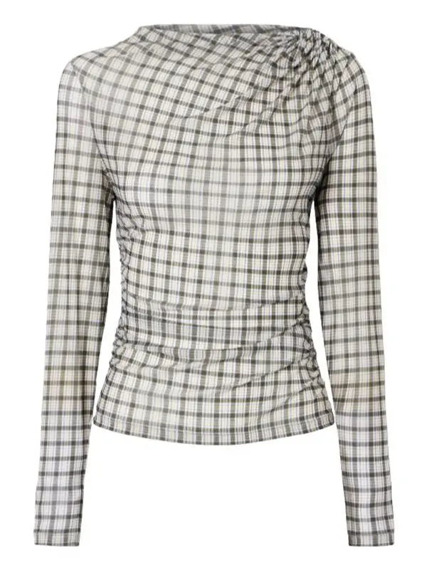 Veronica Beard Plaid Long Sleeve Blouse - Gray