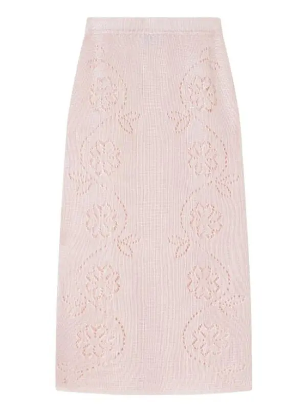 Calle Del Mar Embroidered Knitted Midi Skirt - Pink