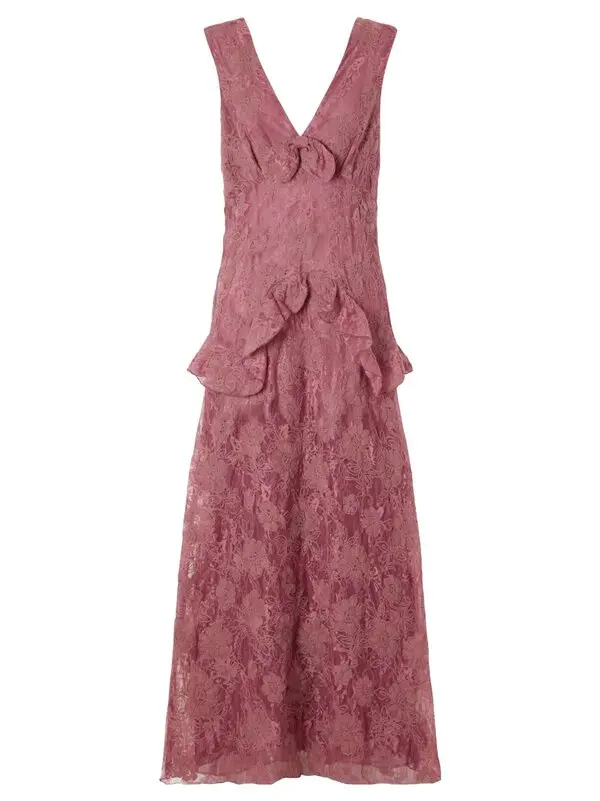 Anna Sui Bow-detail Lace-embroidered Midi Dress - No