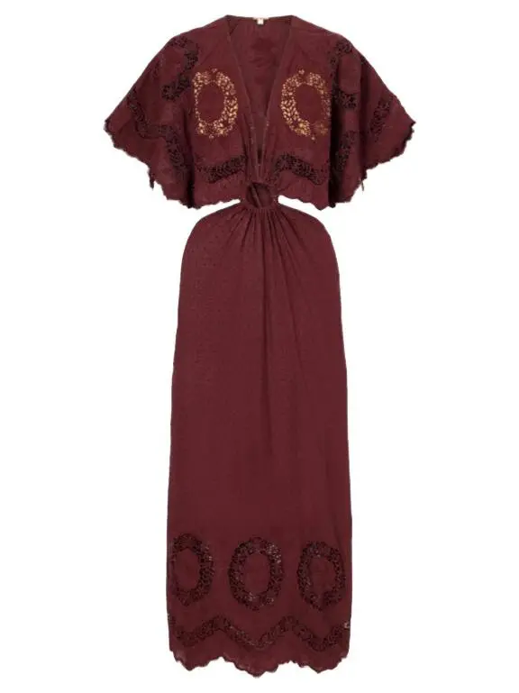Johanna Ortiz Floral Embroidered V-neck Dress - No