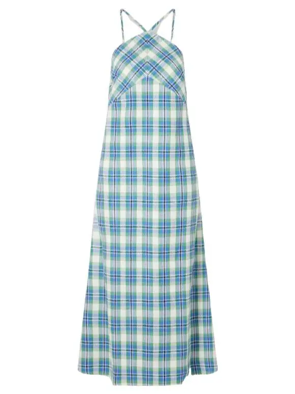 Rosie Assoulin Checked Woven Cotton Maxi Dress - Blue