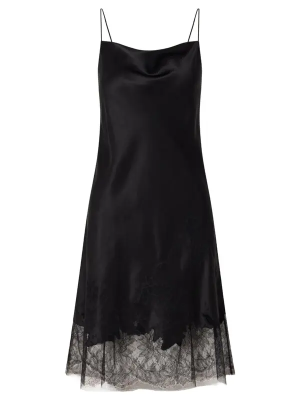 Carine Gilson Lace-trimmed Silk-satin Midi Dress - Black