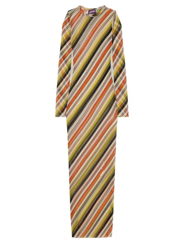 JEAN PAUL GAULTIER Retro Stripe Printed Mesh Maxi Dress - No