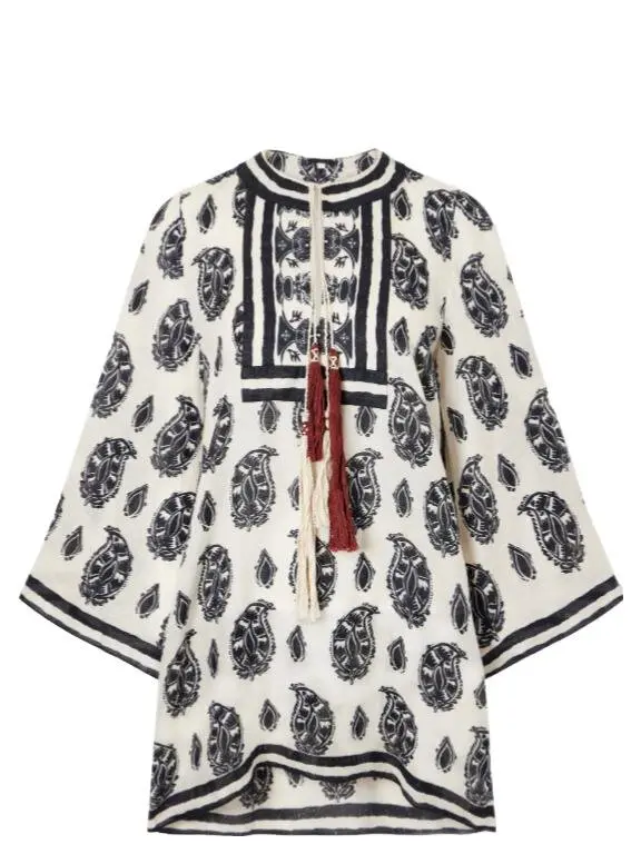 Johanna Ortiz Printed Linen Mini Dress - Black
