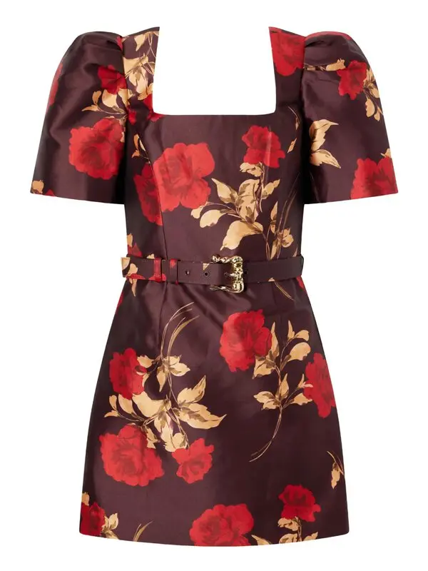 Rebecca Vallance Belted Floral-print Satin-twill Mini Dress - Red