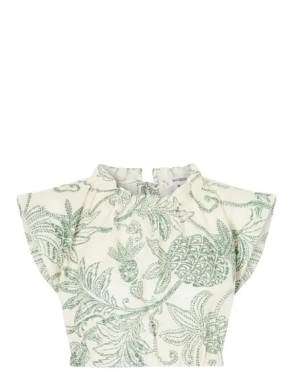 LEMLEM Cropped Ruched Printed Linen Top - No