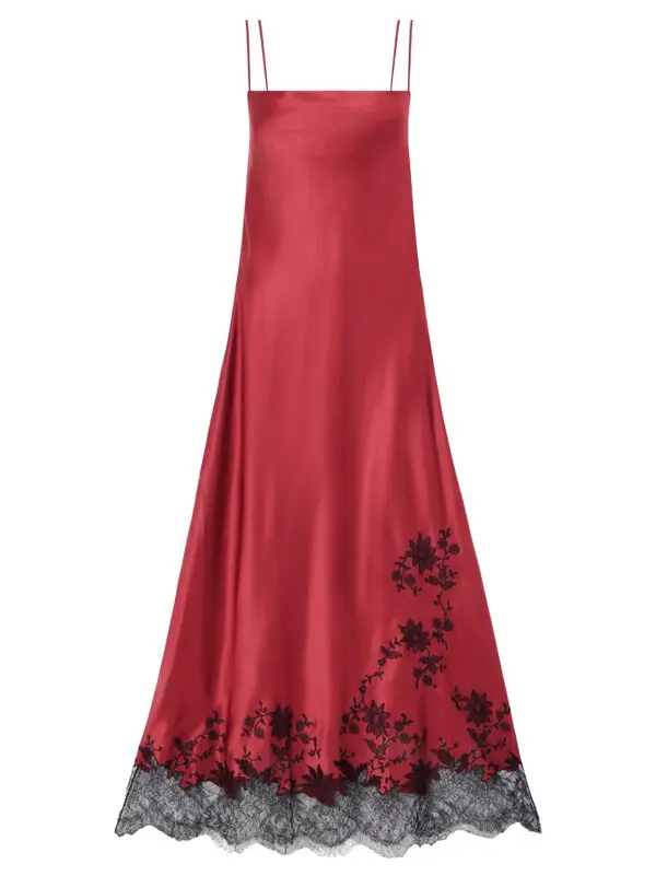 Carine Gilson Lace-trimmed Silk-satin Maxi Dress - Red