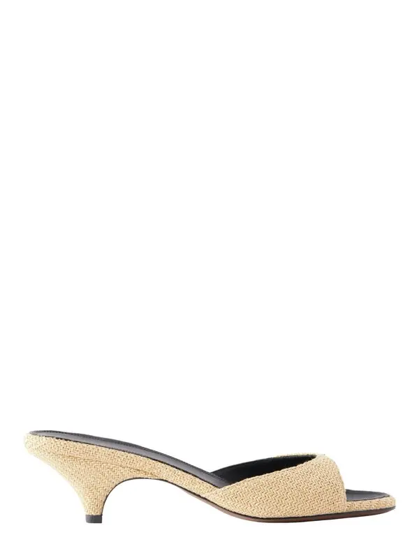 NEOUS Raffia Open Square Toe Sandals - Nude