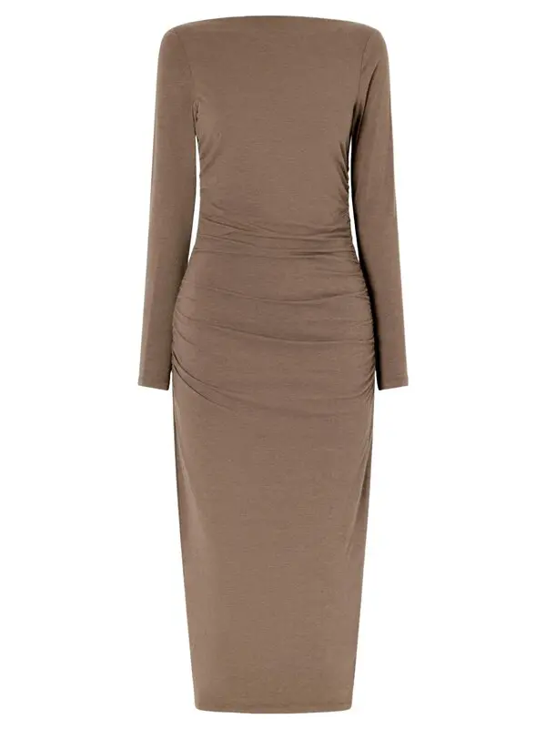 JAMES PERSE Gathered Cotton-blend Midi Dress - Brown
