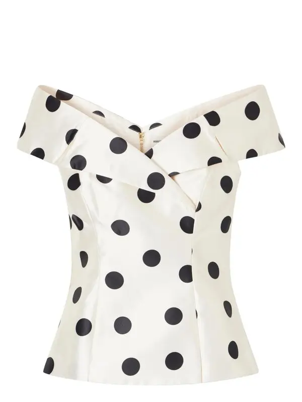 Rebecca Vallance Off-the-shoulder Polka-dot Satin-twill Top - No