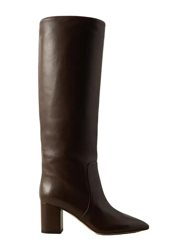 Paris Texas Solid Color Leather Knee Boots - Black