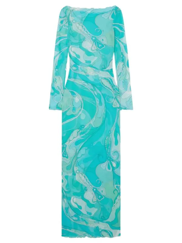 Emilio Pucci Long Sleeve Maxi Column Dress - Blue