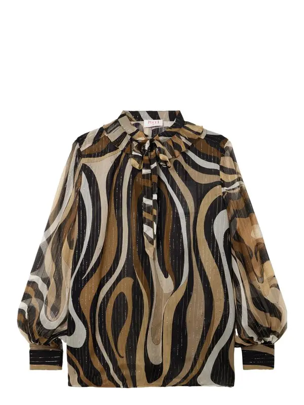 Emilio Pucci Ruffled Metallic Silk-blend Crepon Pussy-bow Blouse - Gold