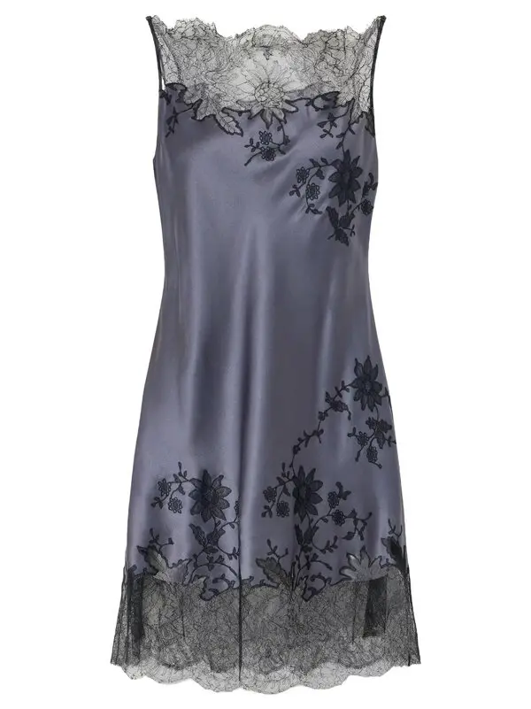 Carine Gilson Lace-embroidered Silk-satin Mini Dress - Gray