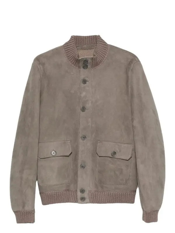 SALVATORE SANTORO Suede Ribbed-trim Jacket - Grey
