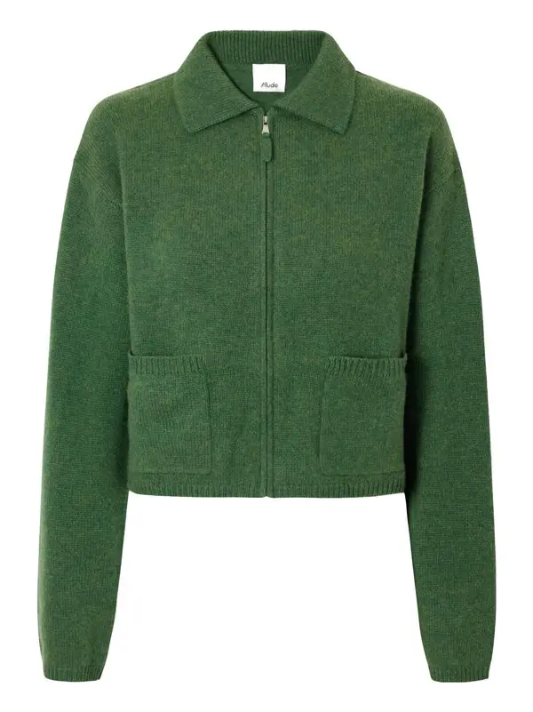 ALLUDE Cashmere Zip-front Collared Cardigan - No