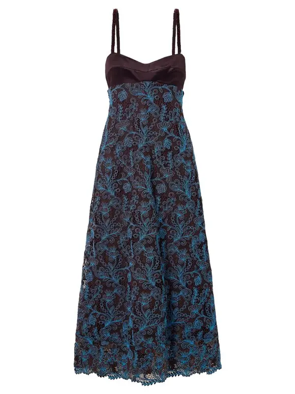ALEMAIS Bead-embellished Satin-trimmed Guipure Lace Midi Dress - Black