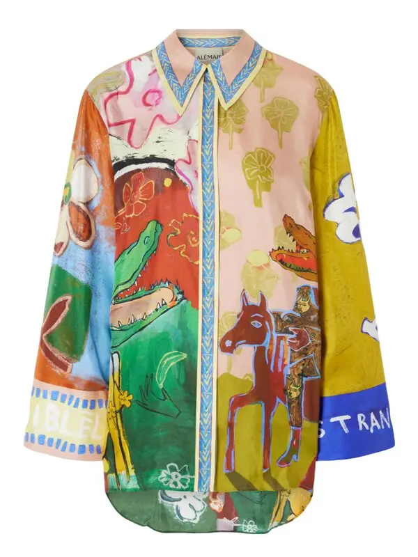 ALEMAIS Graffiti Print Long Sleeve Shirt - Multicolor