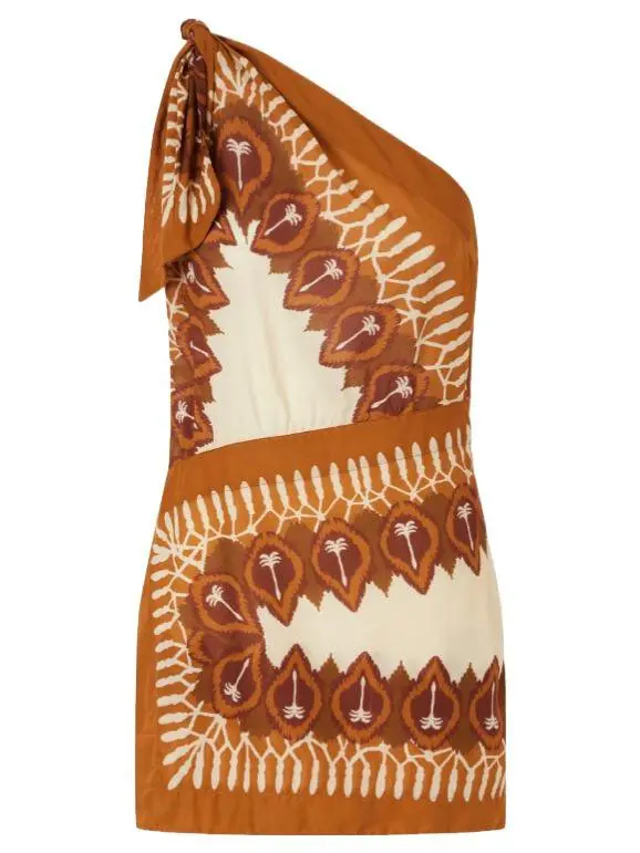 Johanna Ortiz Printed Cotton-voile Mini Dress - Brown