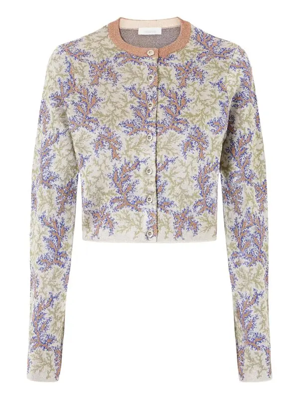 Rabanne Cropped Jacquard Cardigan - Nude