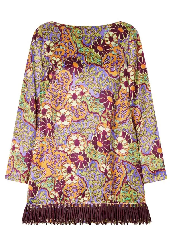 ALEMAIS Floral-print Fringed Satin Mini Dress - Multicolor