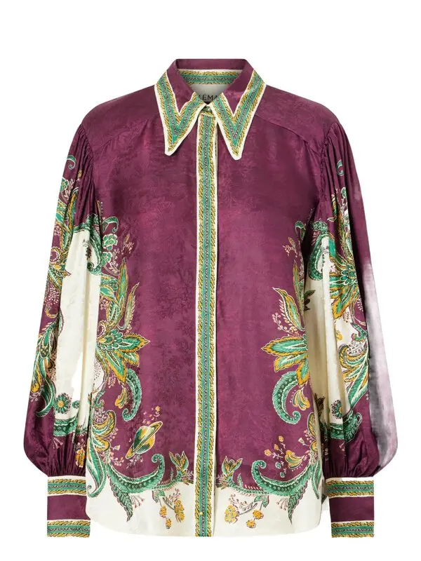 ALEMAIS Floral-print Satin-jacquard Shirt - Red