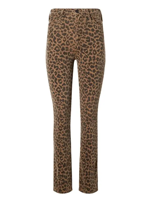MOTHER The Hustler Flood Leopard-print Cotton-blend Corduroy High-rise Flared Pants - Brown