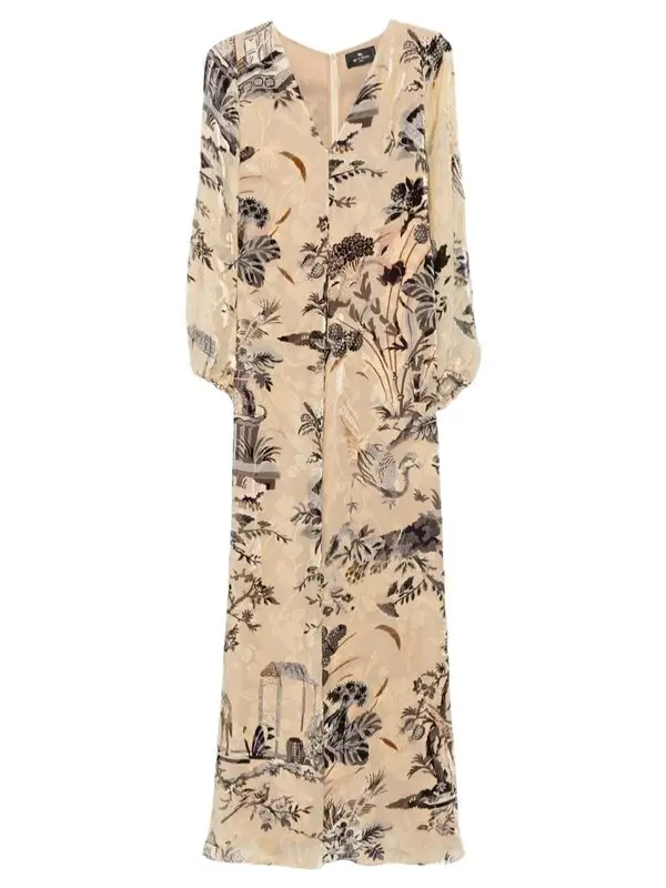 Etro Printed Long-sleeve Maxi Dress - Nude