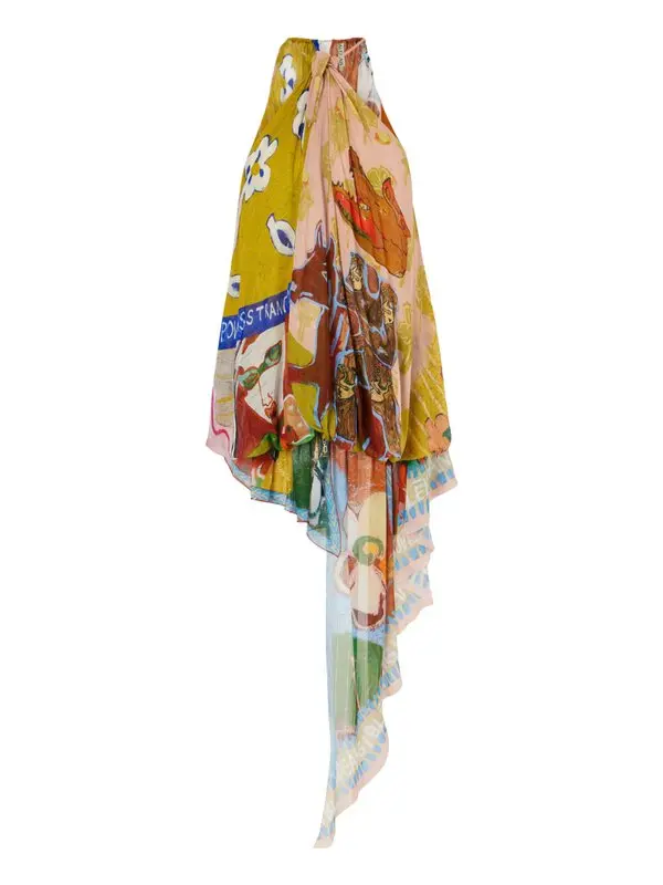 ALEMAIS Asymmetrical Printed Organza Halterneck Tank - No