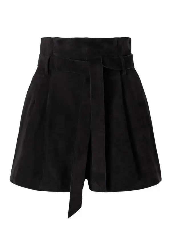 Galvan Belted Pleated Suede Shorts - No