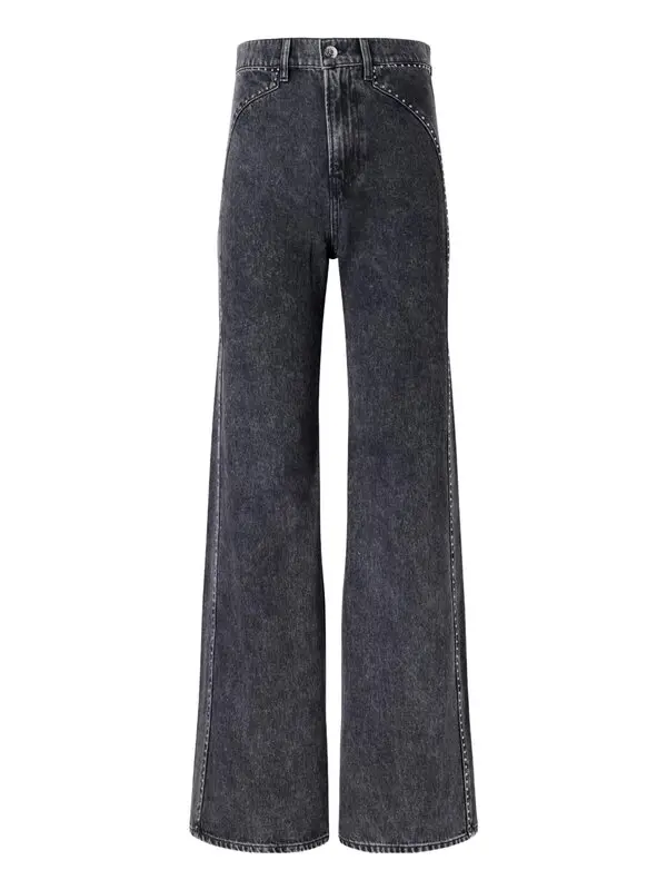 Veronica Beard Grant Studded High-rise Wide-leg Jeans - Black