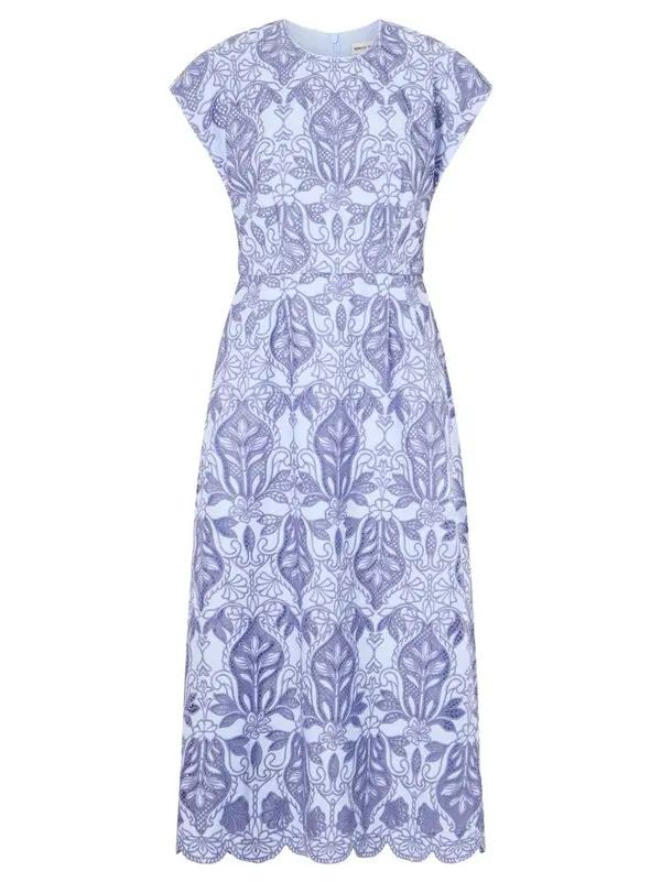 Rebecca Vallance Embroidered Cotton Midi Dress - Blue