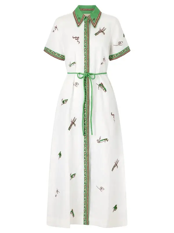 ALEMAIS Wanda Embroidered Shirt Dress - No