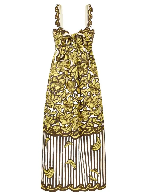 ALEMAIS Printed Hemp Midi Dress - No