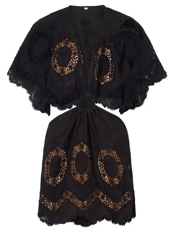 Johanna Ortiz Paradise Broderie Anglaise Cotton Mini Dress - Black