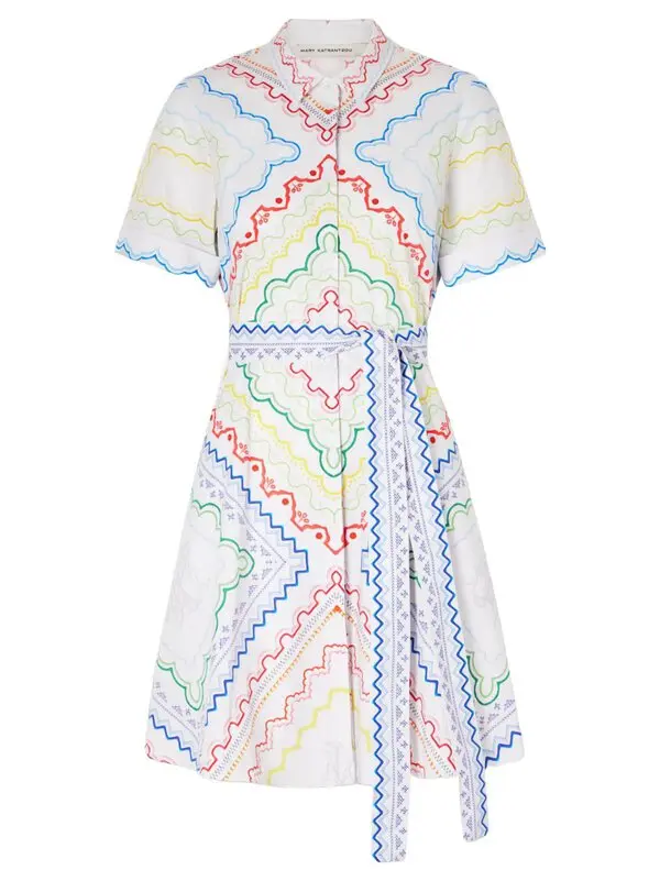 MARY KATRANTZOU Belted Printed Cotton-blend Midi Dress - No