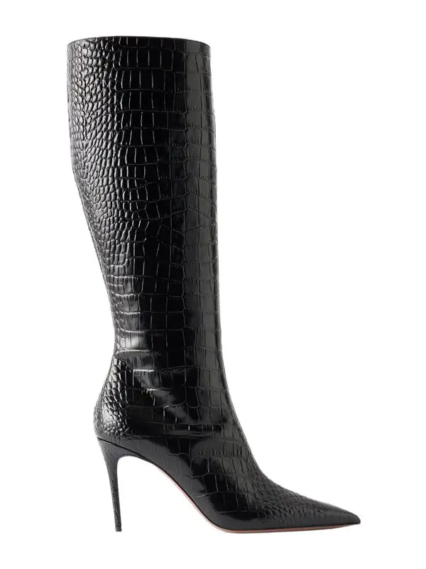 Paris Texas Croc-effect Leather Knee Boots - Black