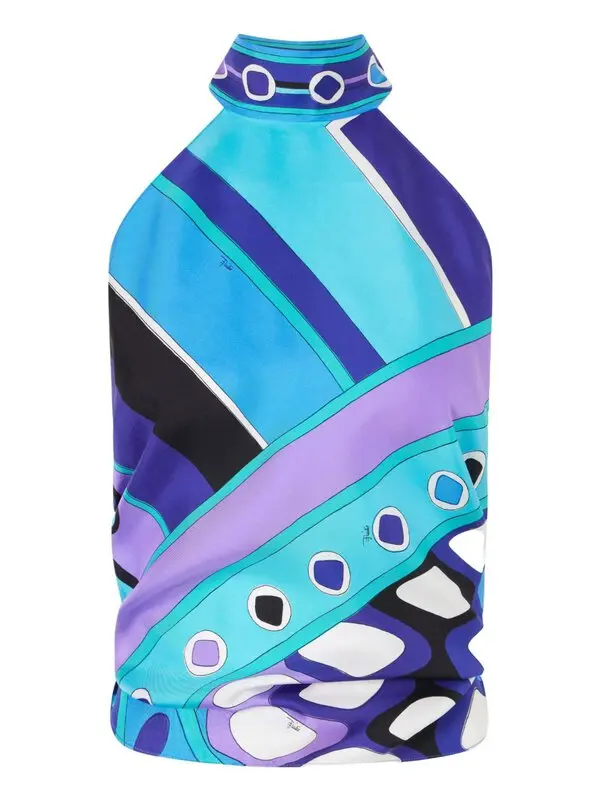 Emilio Pucci Geometric Print Halter Top - Blue