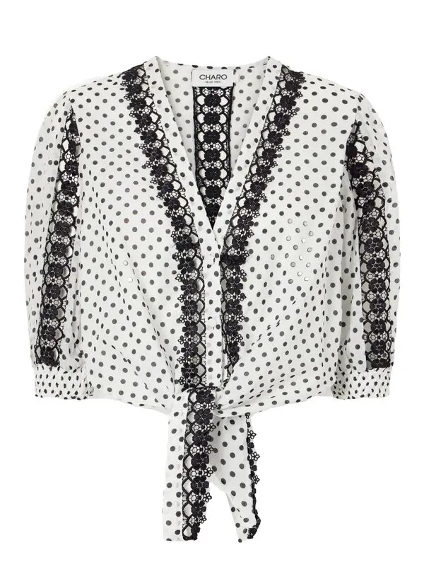 Charo Ruiz Ibiza Guipure Lace-trimmed Polka-dot Cotton-blend Voile Blouse - No