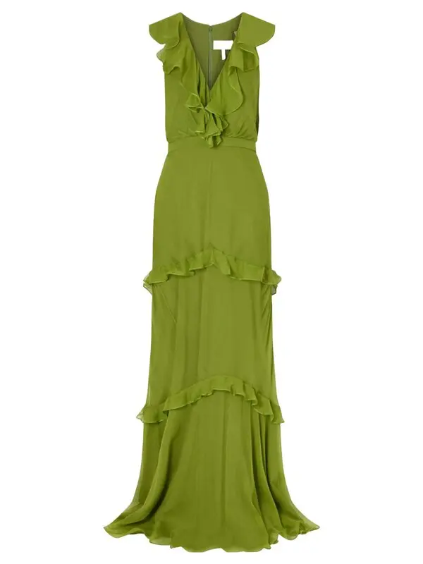 Saloni Rita Gathered Ruffled Silk Gown - No