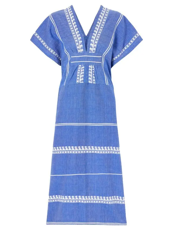 LEMLEM Embroidered Cotton Midi Dress - Blue