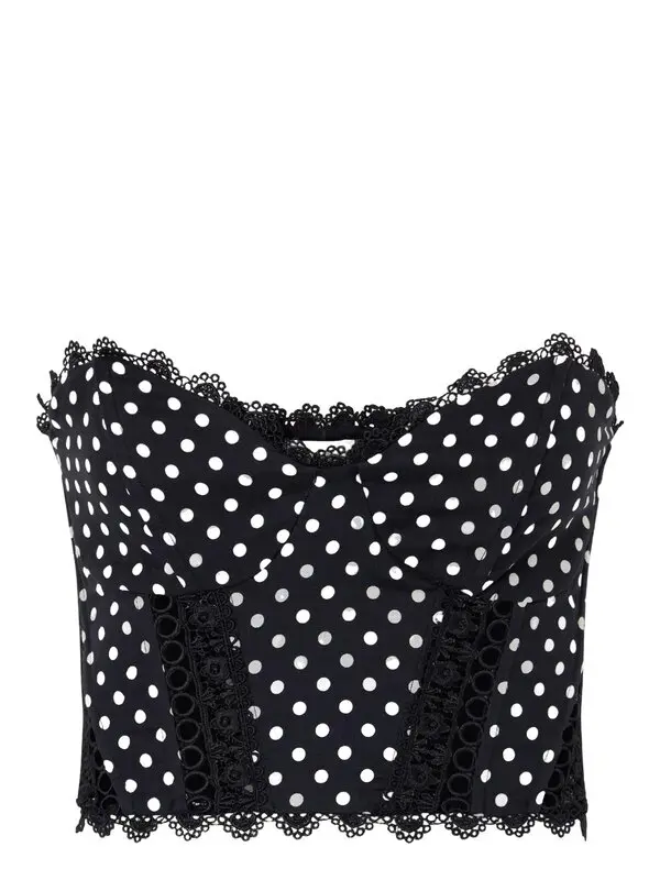 Charo Ruiz Ibiza Cropped Embroidered Polka-dot Cotton-blend Top - No