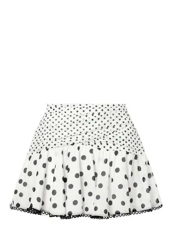 Charo Ruiz Ibiza Ruched Guipure Lace-trimmed Polka-dot Cotton-blend Voile Mini Skirt - No