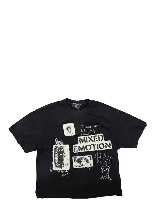 Mixed Emotion Stamped Tee Shirt - Black