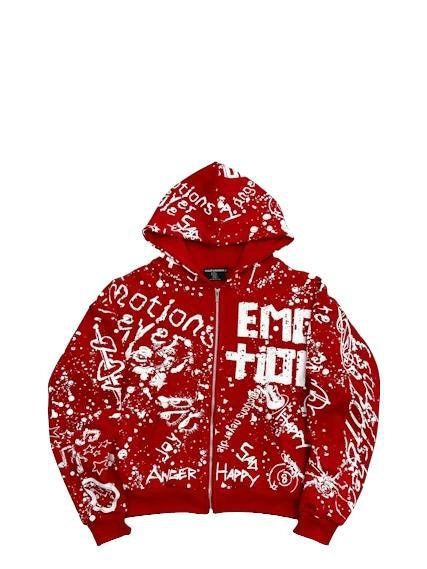 Mixed Emotion Graffiti Hoodie - Red