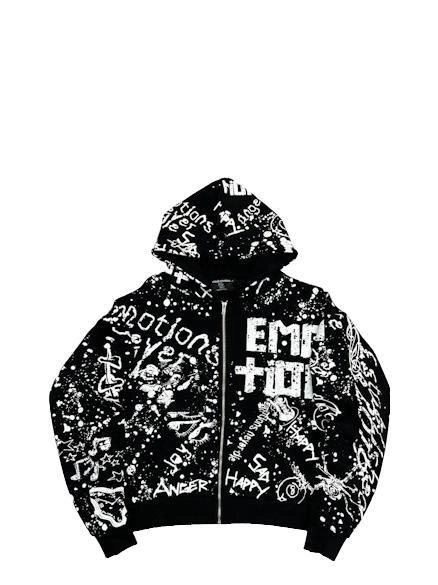 Mixed Emotion Graffiti Hoodie - Black